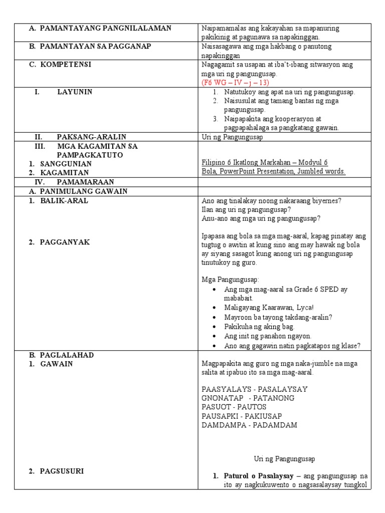 FilLP6- Uri ng Pangungusap 2 | PDF