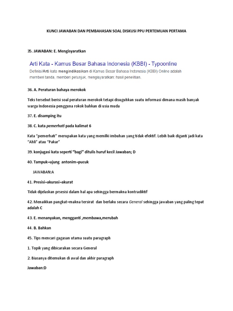 Kunci Jawaban Dan Pembahasan Soal Diskusi Ppu Pertemuan Pertama | PDF