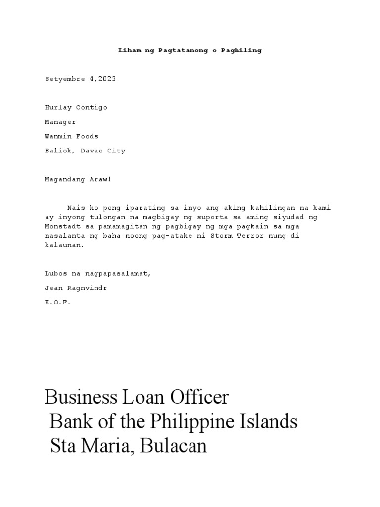 Liham NG Pagtatanong o Paghiling | PDF