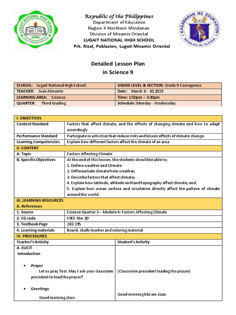 DLP G9 Factors Affcting Climate | PDF | Atmospheric Circulation | Atmosphere Of Earth