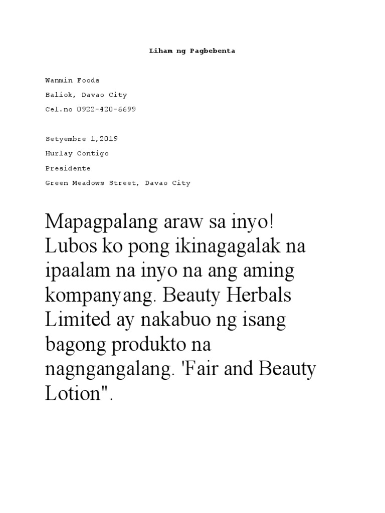 Liham NG Pagbebenta | PDF