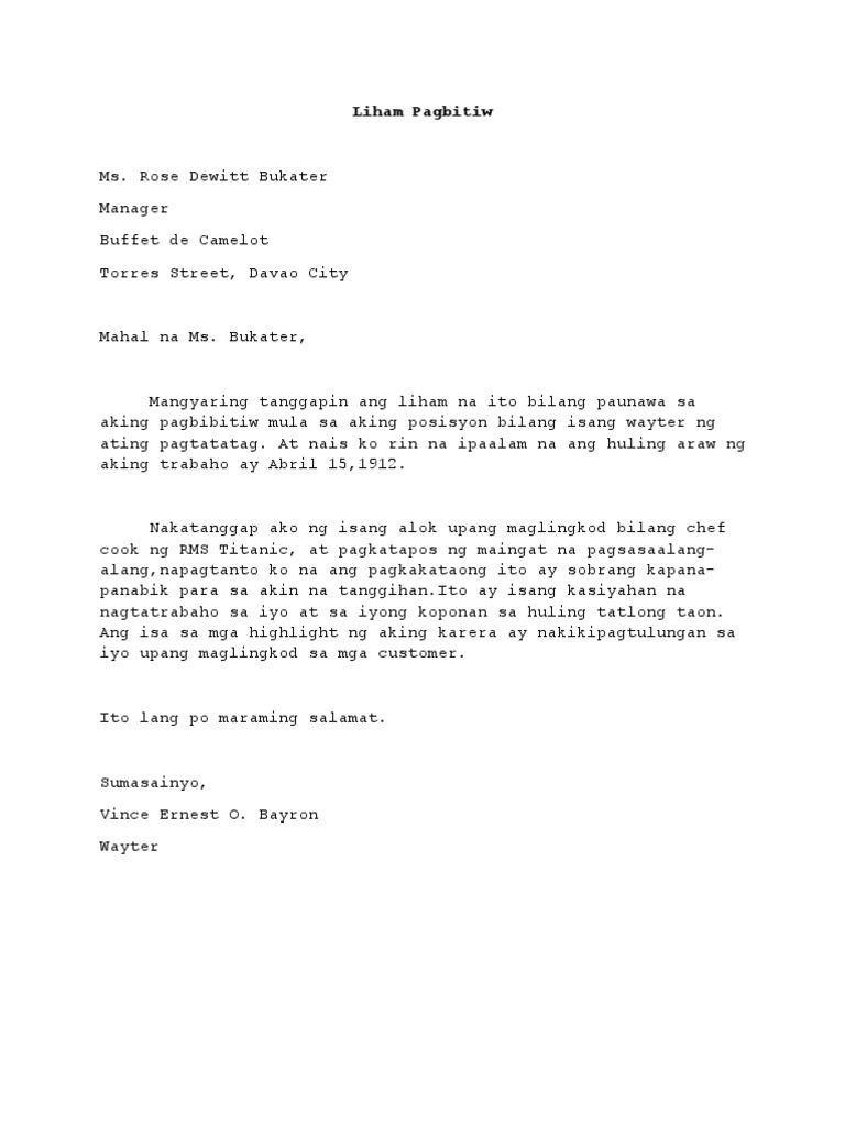 Liham Pagbitiw | PDF