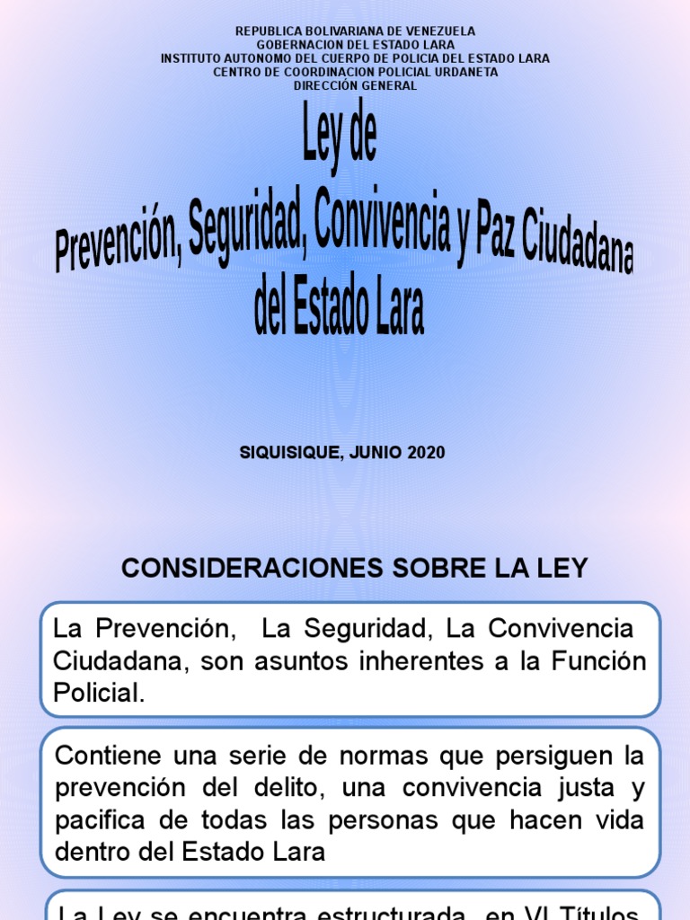 Ley de Prevención, Seguridad, Convivencia y Paz Ciudadana Del Estado Lara | PDF | Estado ...