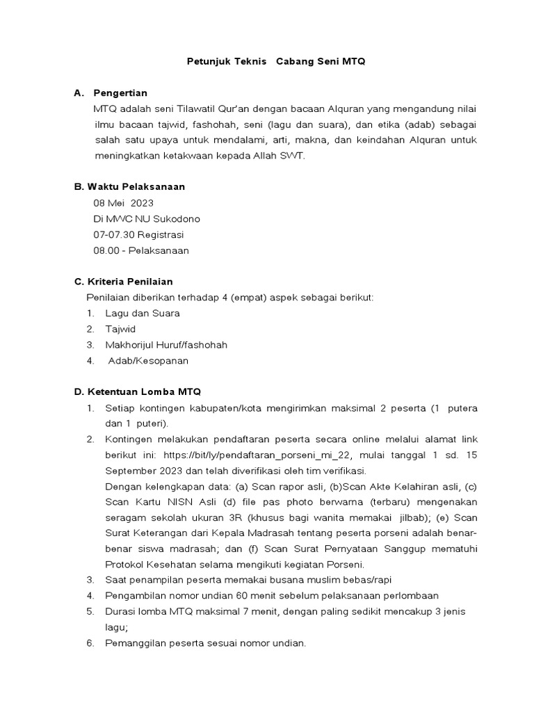 JUKNIS Seni MTQ | PDF