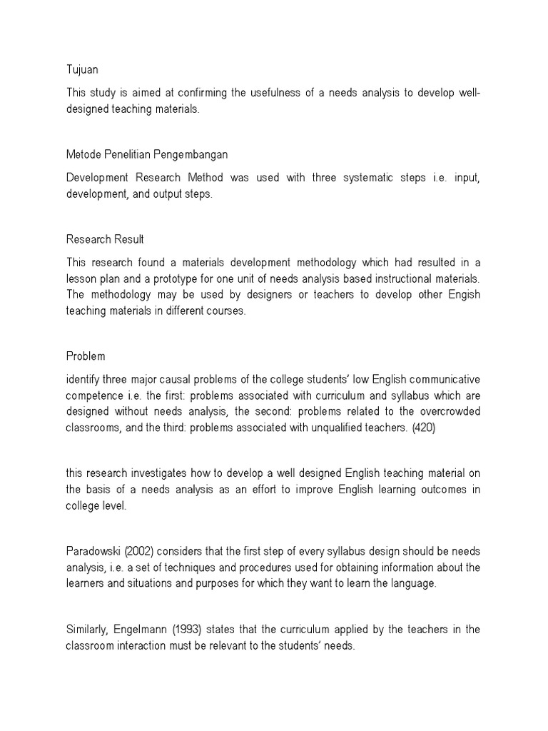 Ec Need Analysis | PDF | Learning | Lesson Plan