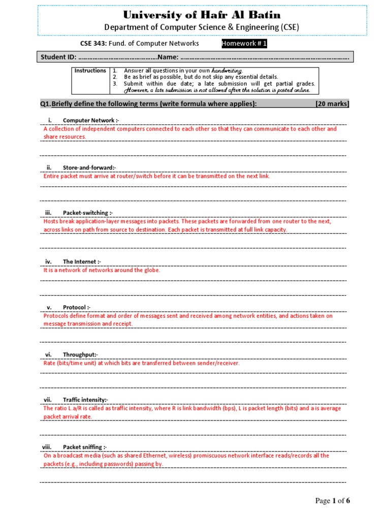 Homework 1 - CSE 343 - 192 - SOLUTION | PDF | Computer Network | Internet Protocol Suite