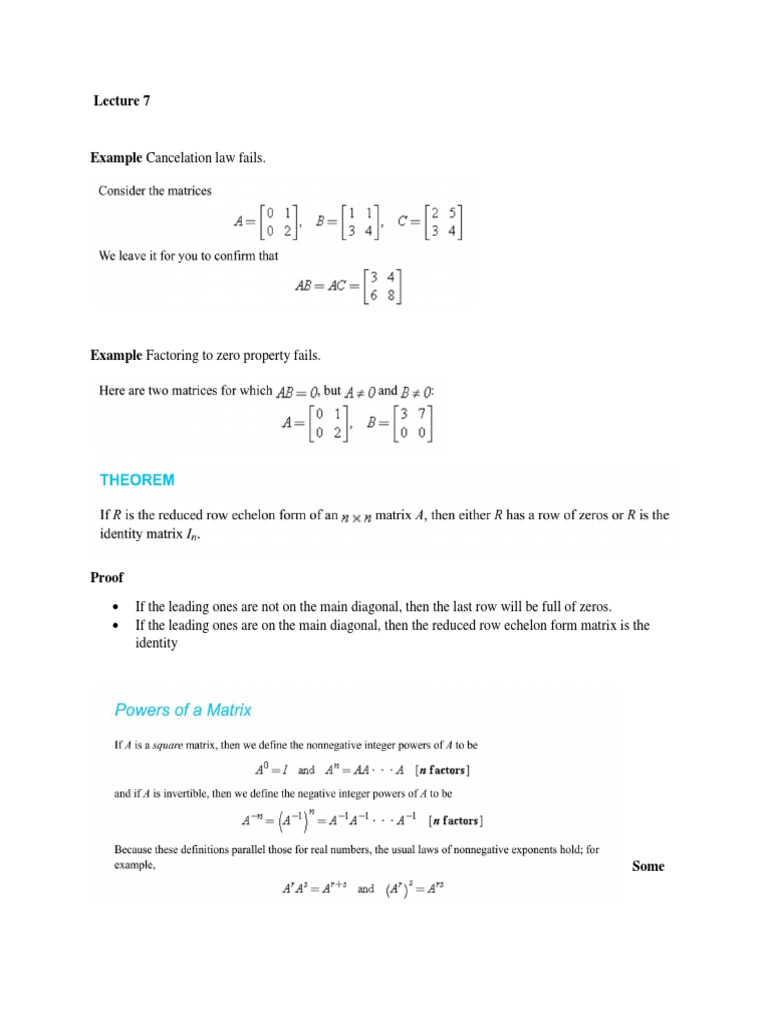 Lecture 7 | PDF | Matrix (Mathematics) | Mathematics Lecture 7 | PDF | Matrix (Mathematics) | Mathematics