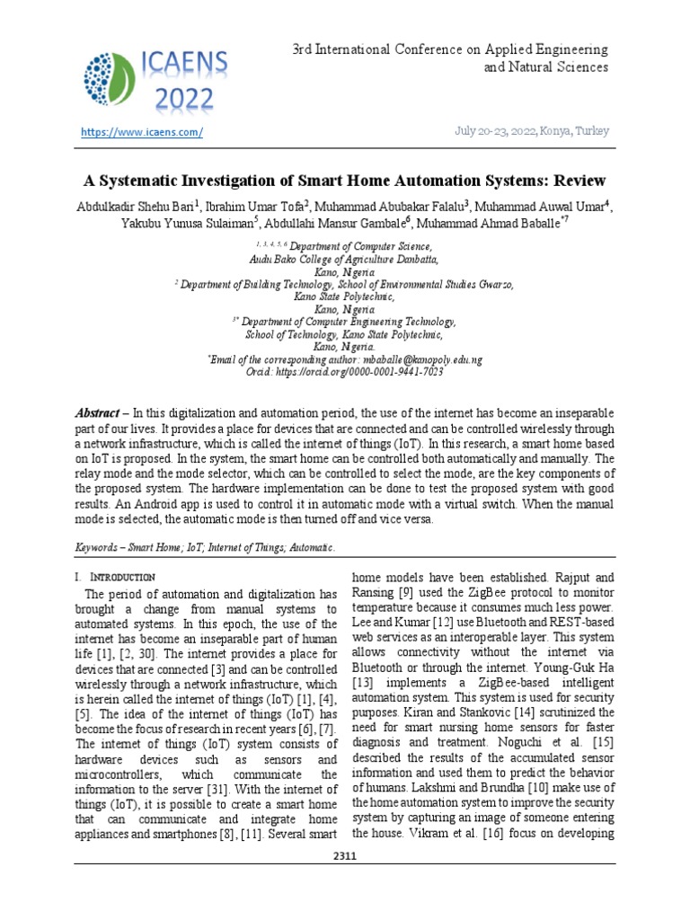 Conf - A Systematic Investigation of Smart Home Automation Systems ...