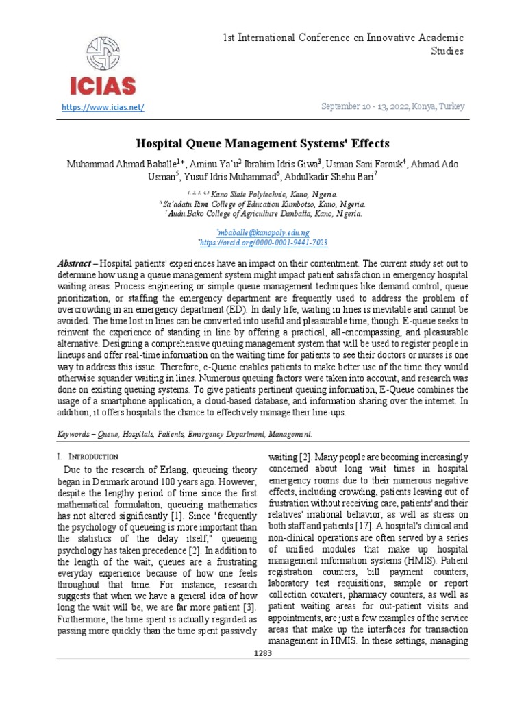Conf - Hospital Queue Management Systems' Effects | PDF | Patient | Hospital