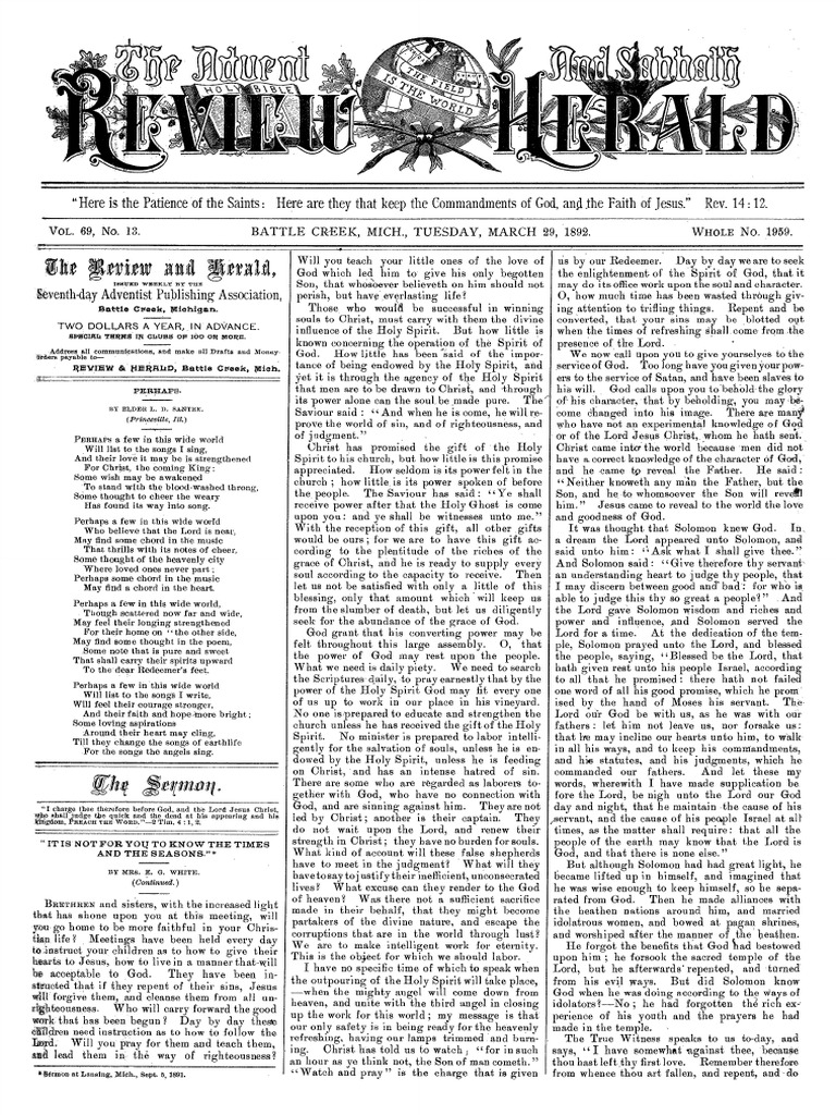 Review and Herald 29/03/1892 | PDF