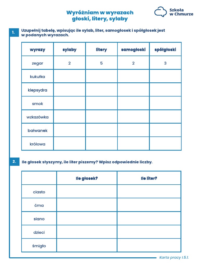 Wyróżniam W Wyrazach Głoski, Litery, Sylaby | PDF