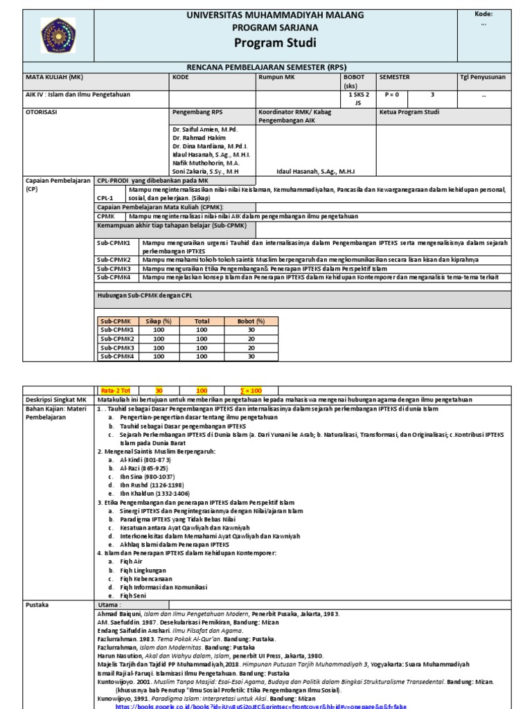 RPS AIK IV (Islam Dan Ilmu Pengetahuan) Fix | PDF