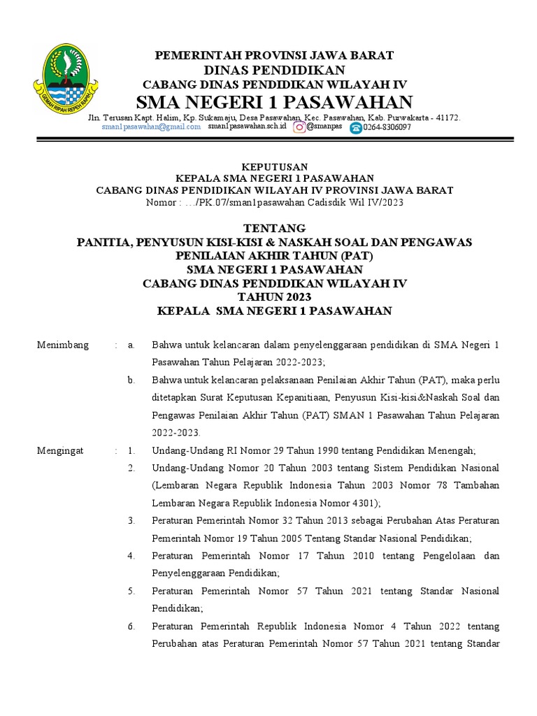 01.Sk Panitia, Penyusun Kisi2 Soal, Pengawas Pat Dengan TTD Scan 2023 | PDF