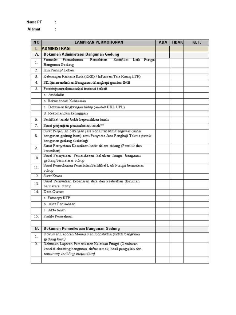 Cek List Kebutuhan Dok SLF - General | PDF