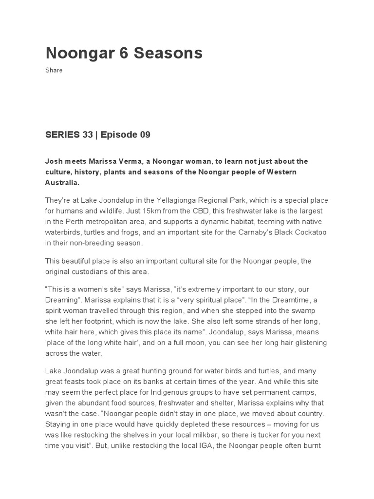 Noongar 6 seasons - ABC - Gardening Australia | PDF | Seed | Organisms