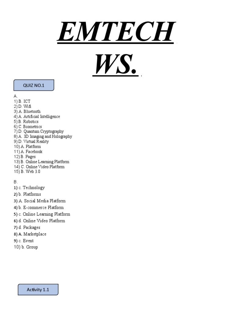Answer of EMTECH WS. | PDF | Educational Technology | Microsoft Excel