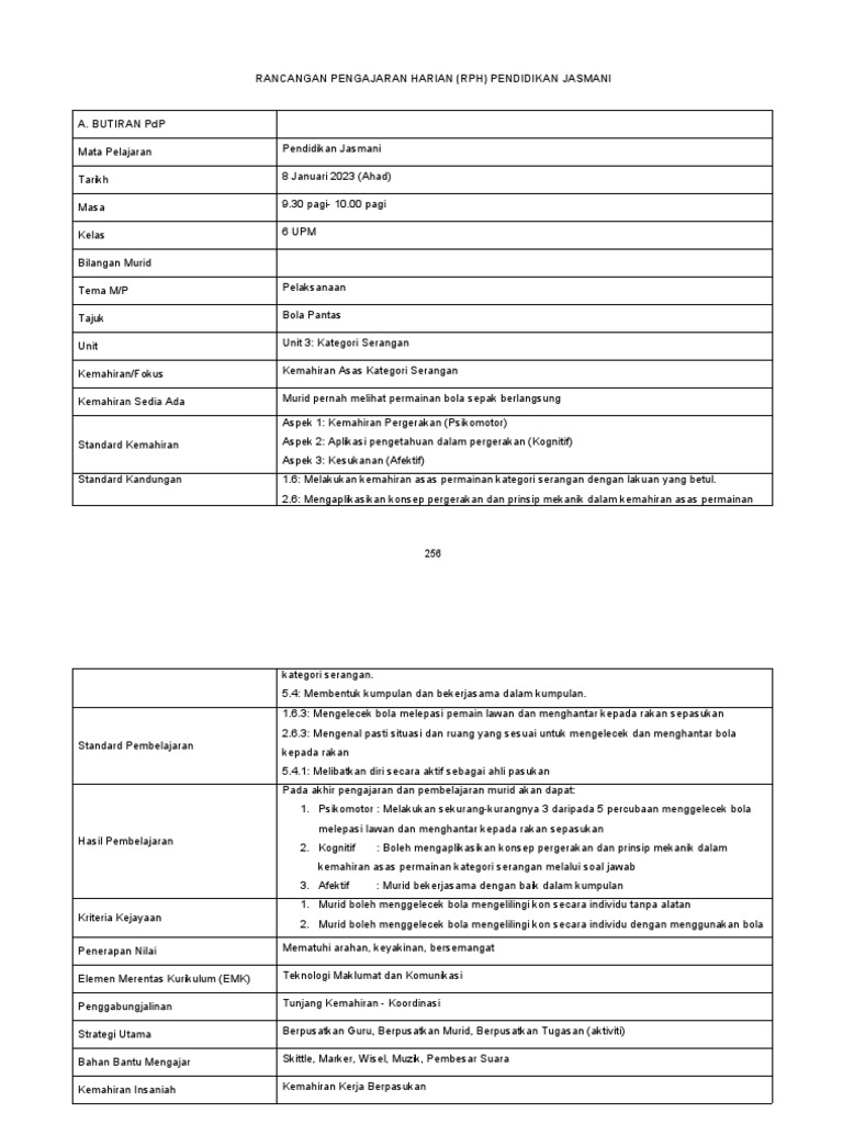 RPH PJ Tahun 6 | PDF