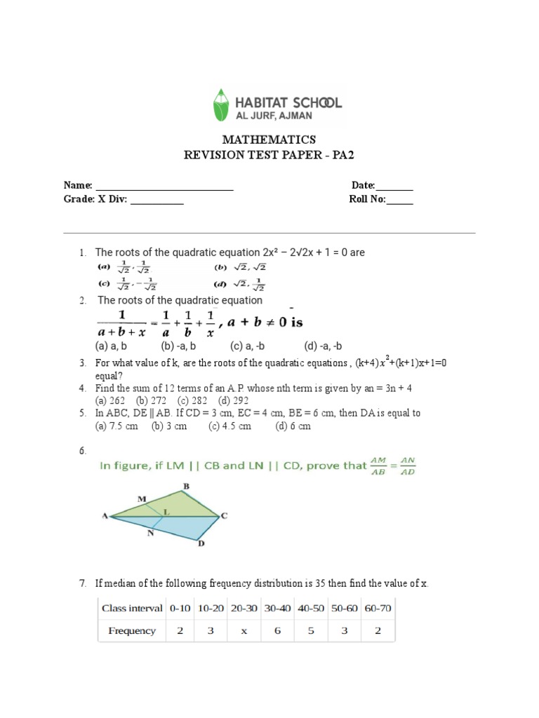 Grade 10 Math Revision Test | PDF | Mathematical Objects | Mathematics