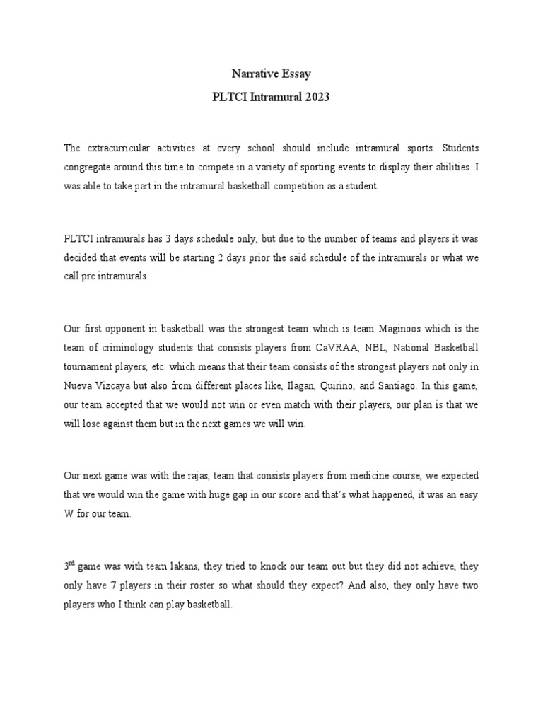 Narrative Essay (Intramurals 2023) | PDF