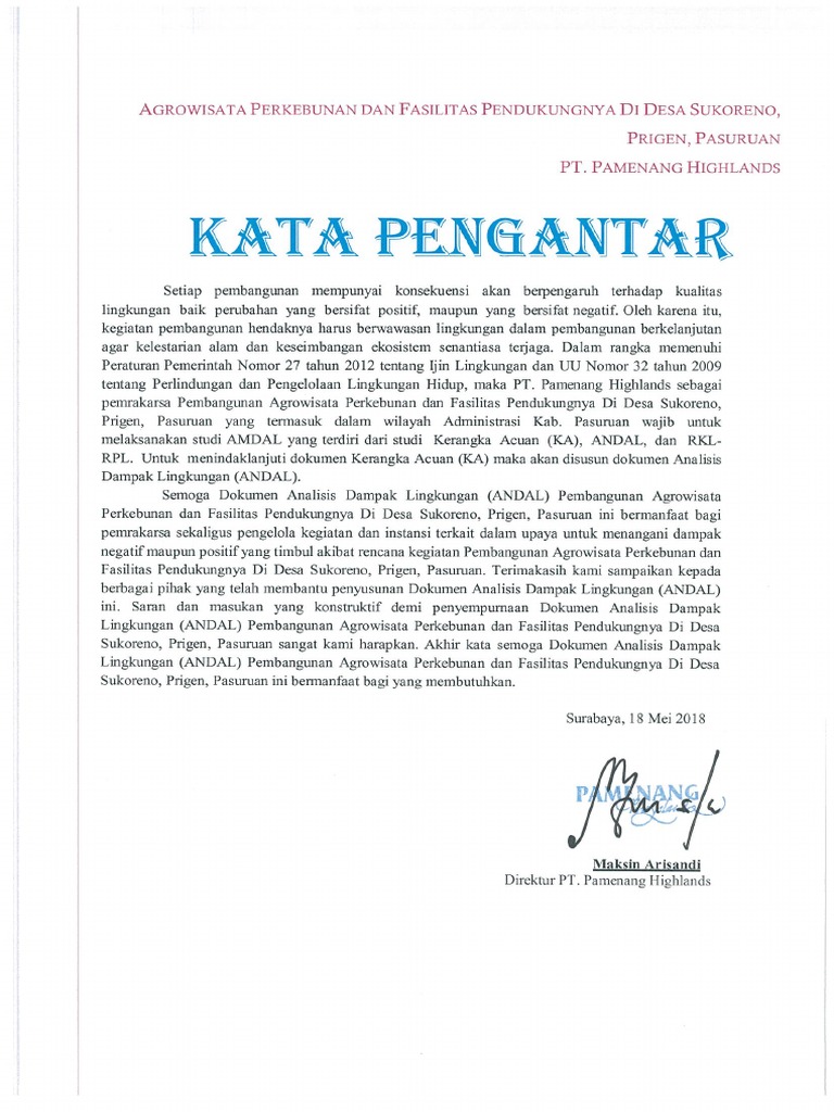 Kata Pengantar Andal TTD | PDF