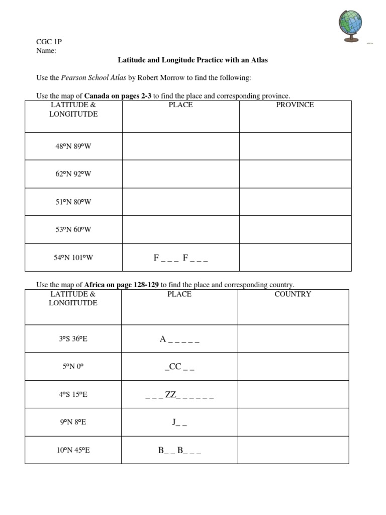 Latitude Longitude Practice Atlas | PDF