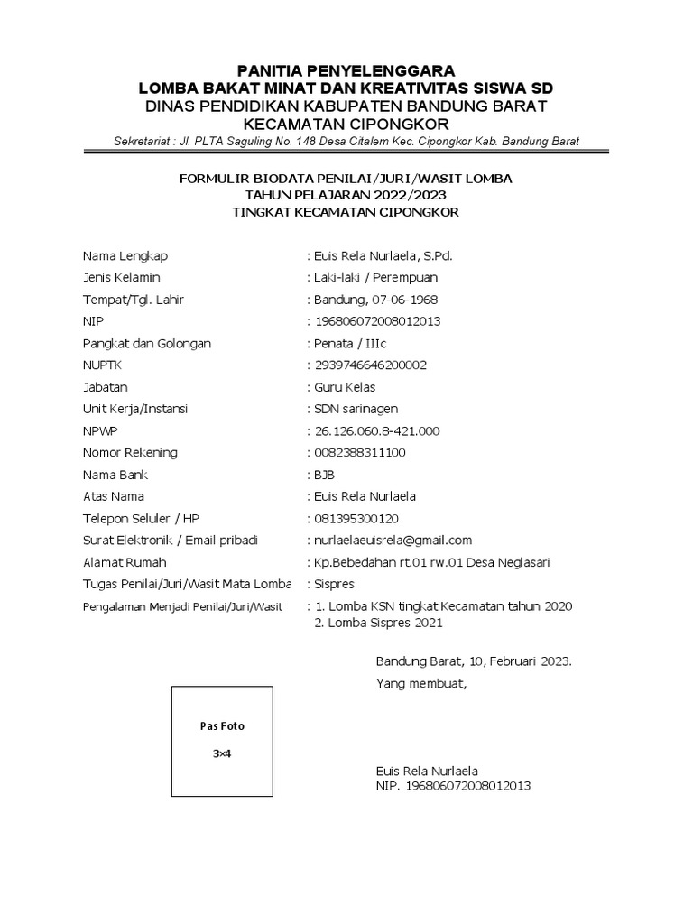 Formulir Biodata juri | PDF