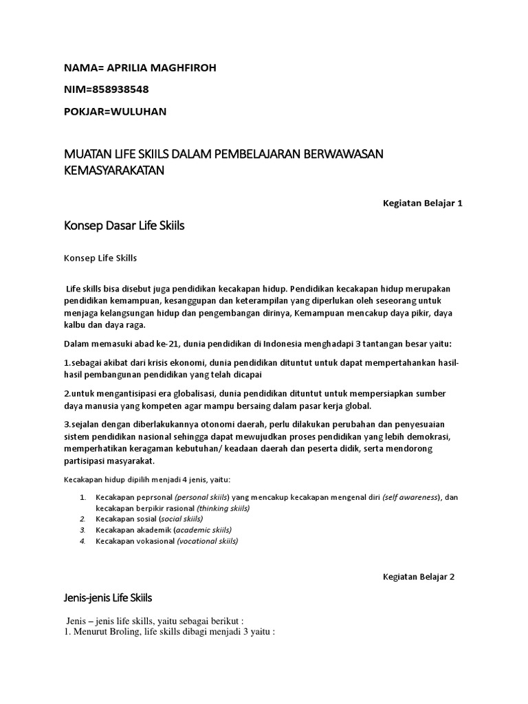 APRILIA MAGHFIROH PBK Diskusi 5 (Kesimpulan Kecakapan Hidup) | PDF