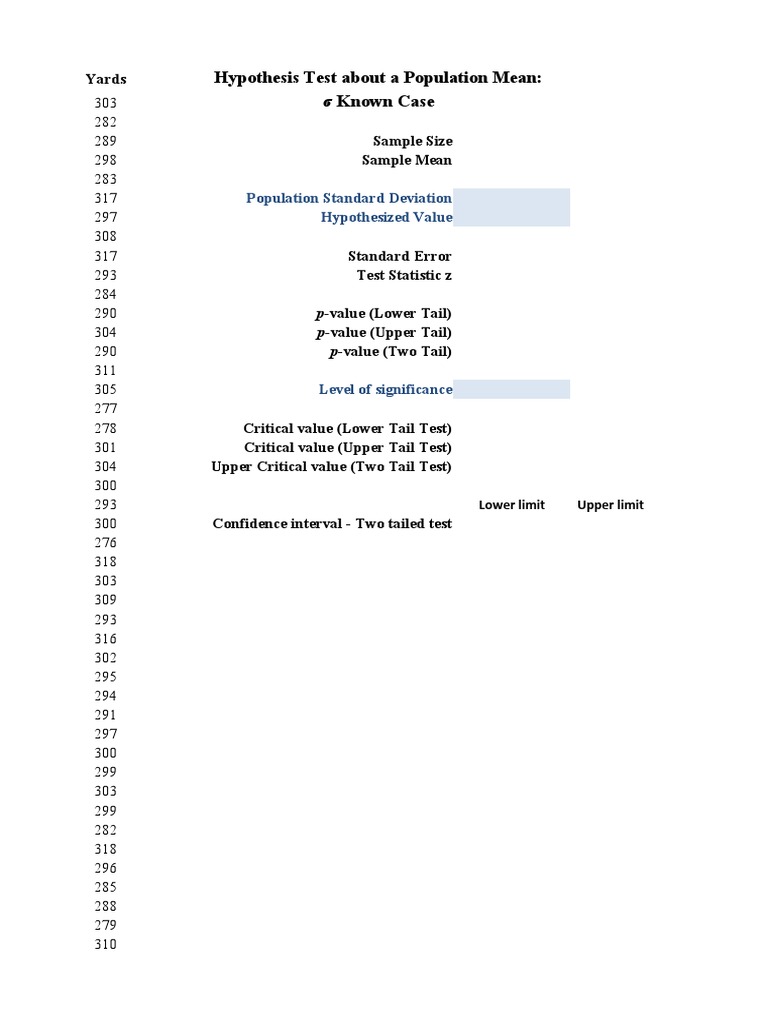 Hypothesis Testing Templates On Excel | PDF | P Value | Standard Error