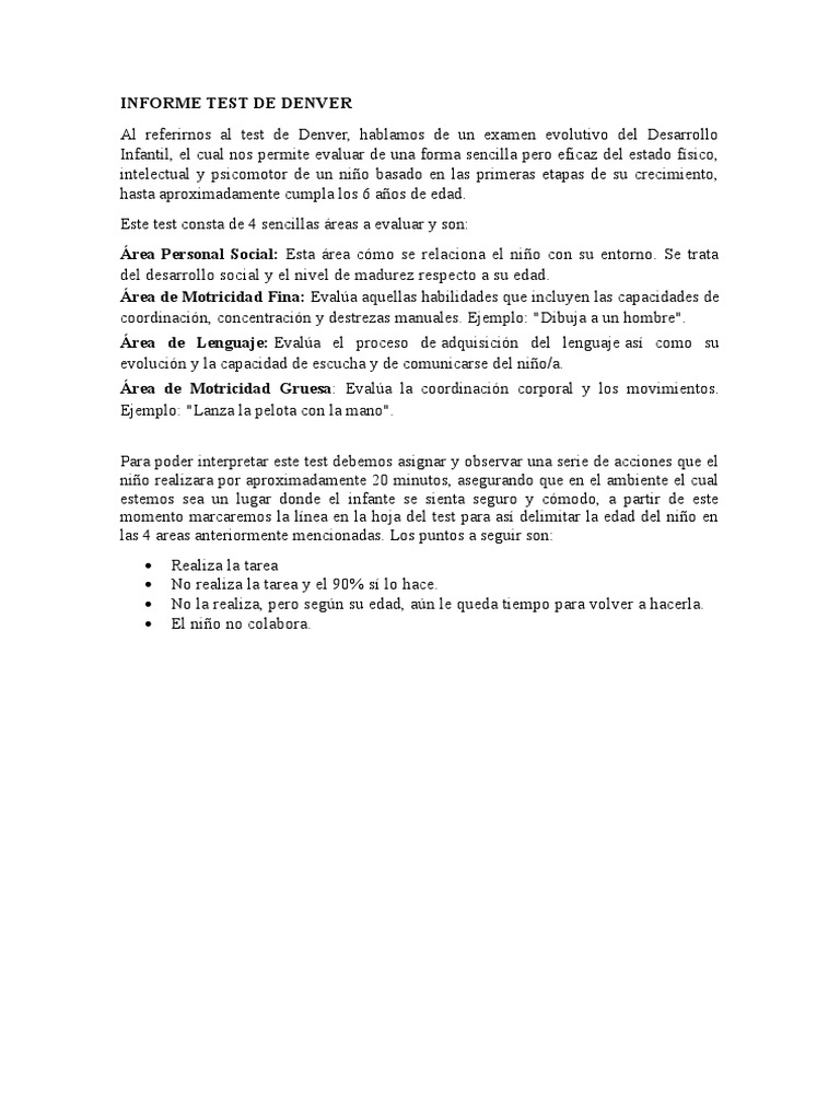 Informe sobre el Test de Denver | PDF