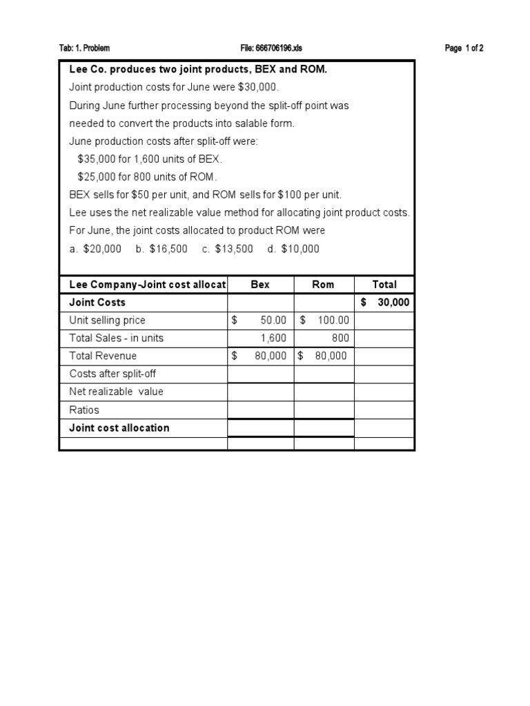 Joint Cost Allocation for BEX and ROM | PDF | Business | Business Economics