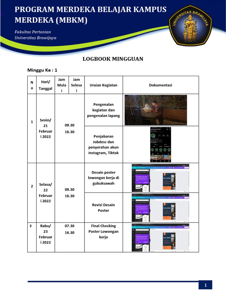 Logbook Mingguan MBKM 2022 | PDF