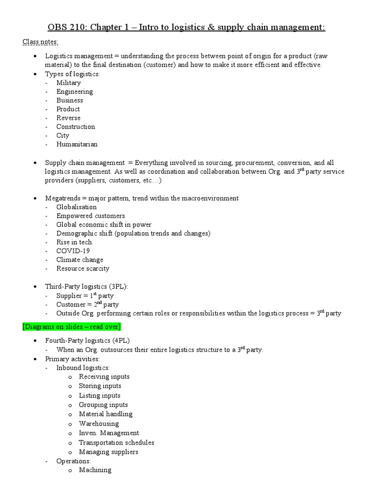 OBS 210: Logistics & Supply Chain Overview | PDF