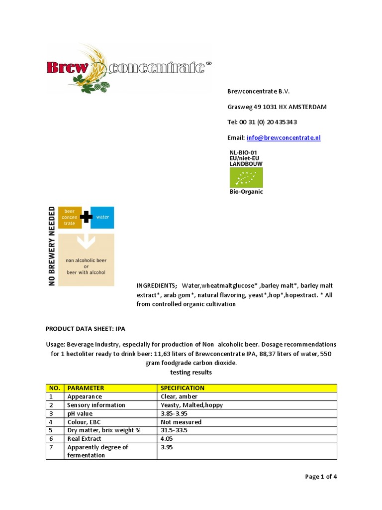 Data Sheet - IPA | Download Free PDF | Beer | Malt