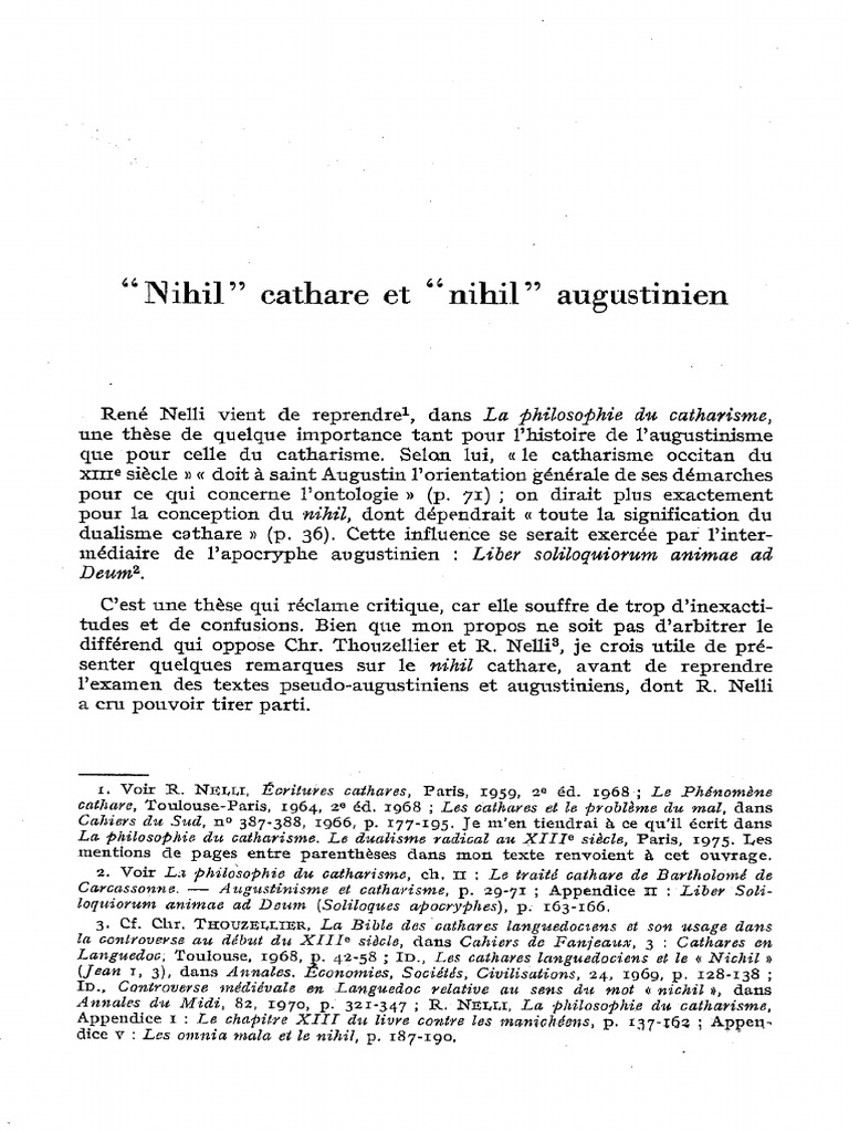 Nihil Cathare Et Nihil Augustinien | PDF
