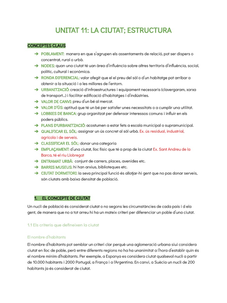 Unitat 11 La Ciutat Estructura | PDF