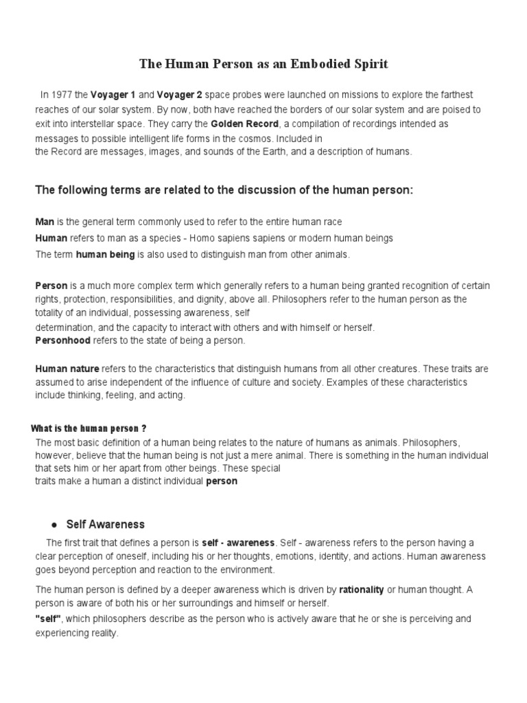 The Human Person As An Embodied Spirit 1 | PDF | Science & Mathematics