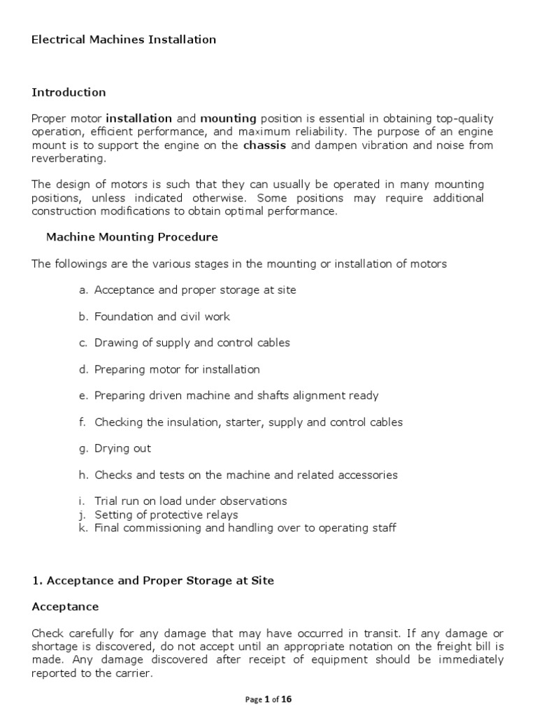 Electrical Machines Installation | PDF | Electric Motor | Bearing ...