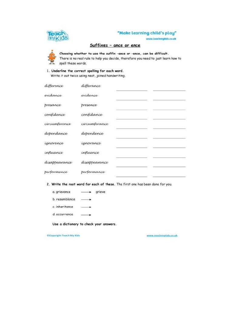 Suffix Ence and Ance | PDF