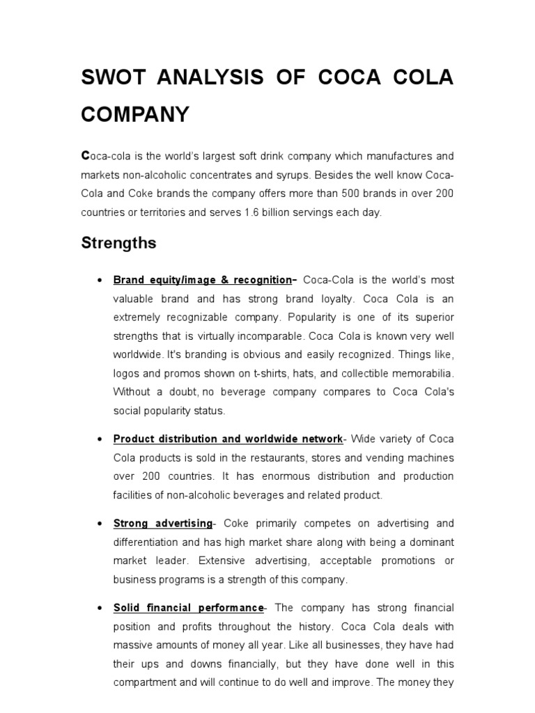 Coca-Cola SWOT Analysis Overview | PDF | Coca Cola | Cola