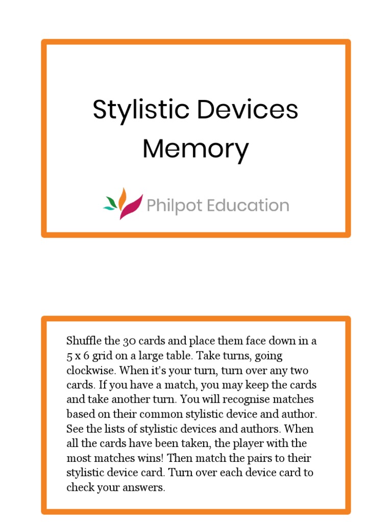 Stylistic Devices Matching Game | PDF | Young Adult | General Fiction