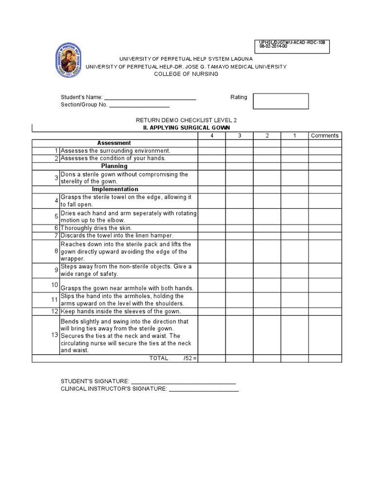 Checklist On Surgical Gowning | PDF