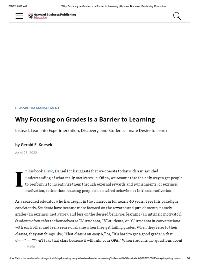 Why Focusing On Grades Is A Barrier To Learning - Harvard Business Publishing Education | PDF ...
