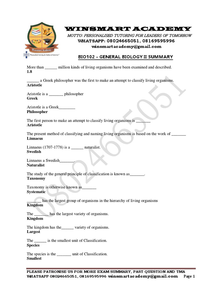 Bio 102: General Biology II Summary | PDF | Fern | Plants