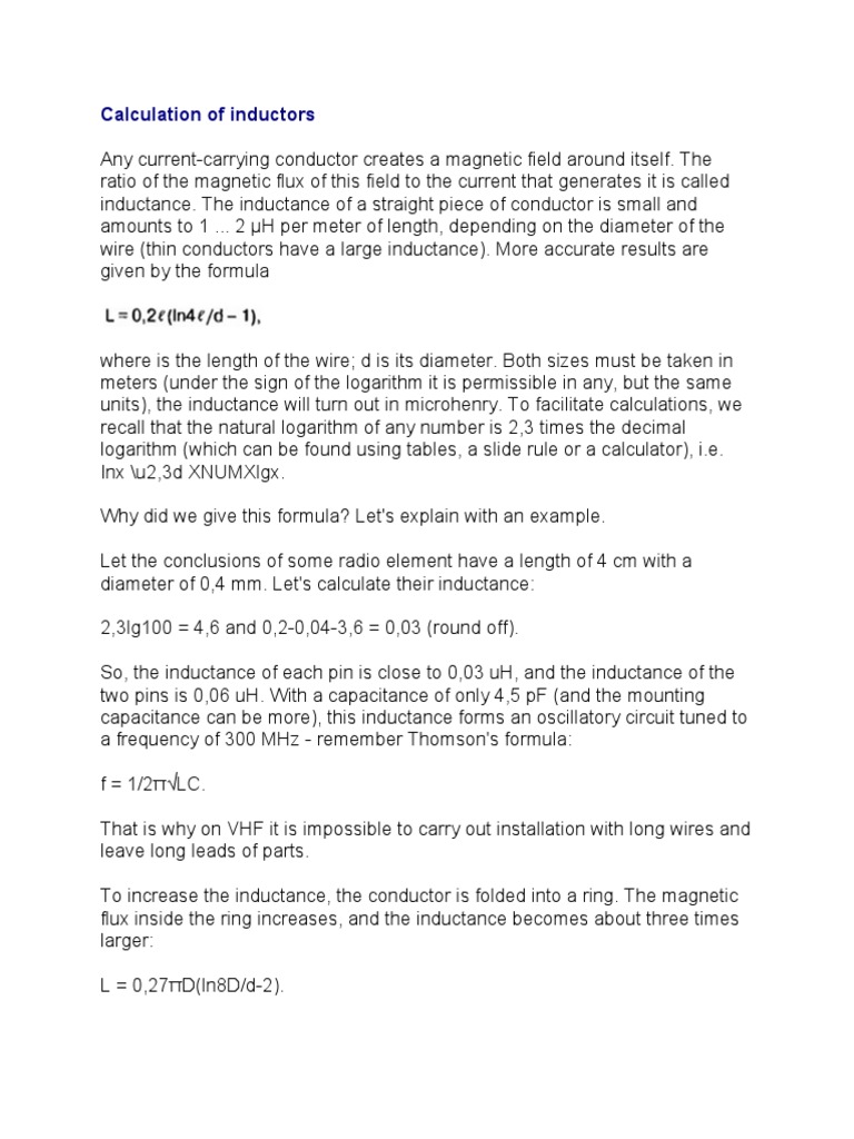 Calculation of Inductors | Download Free PDF | Inductance | Inductor