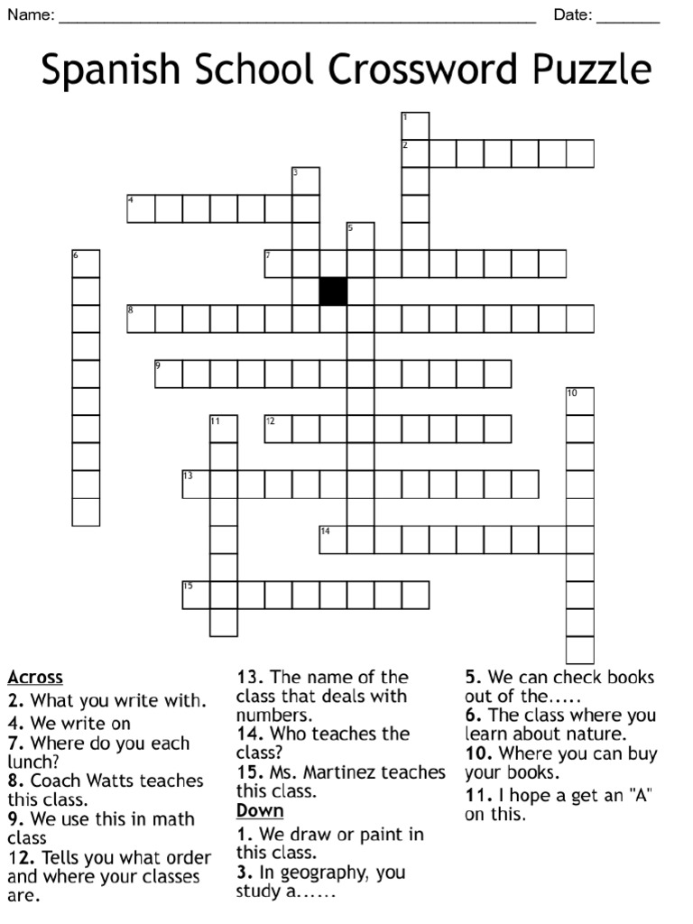 Spanish Language Crossword Puzzle Escuela | PDF Spanish Language Crossword Puzzle Escuela | PDF