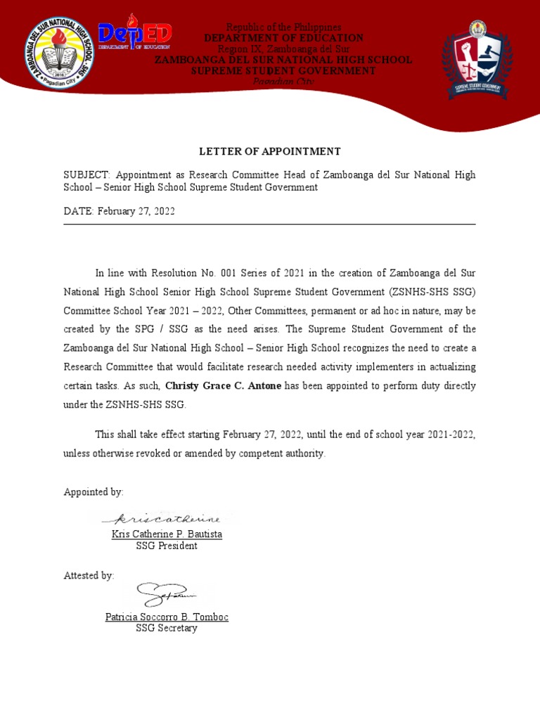Appointment as Research Committee Head | PDF