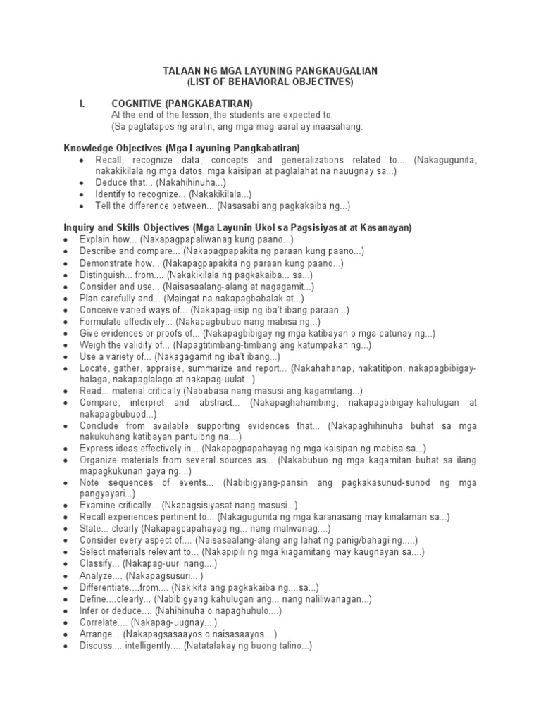 Behavioral Terms (English and Filipino) | PDF