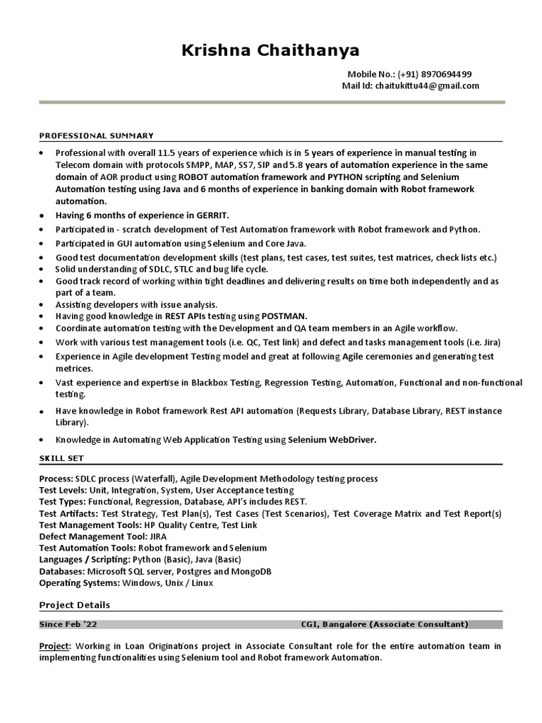 Krishna Chaithanya 11.6Y Automation Testing | PDF | Selenium (Software ...