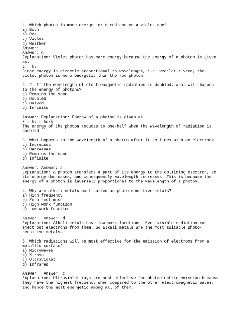 Photoelectric Emission Questions | PDF | Electromagnetic Radiation ...