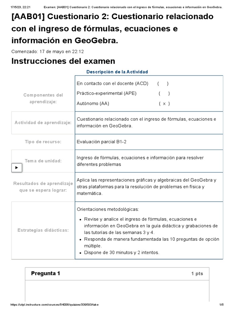 Herramientas Examen - (AAB01) Cuestionario 2 - Cuestionario Relacionado Con El Ingreso de ...
